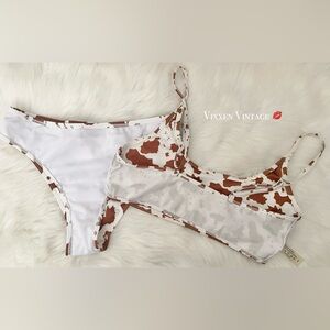 SHEIN | Swim | Brown Cow Print Ribbed 2piece Bikini Set | Poshmark